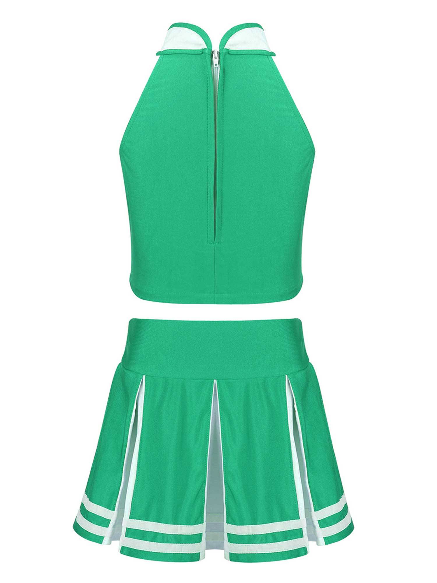 Kids Girls Cheerleading Outfits Crop Top and Pleated Skirt