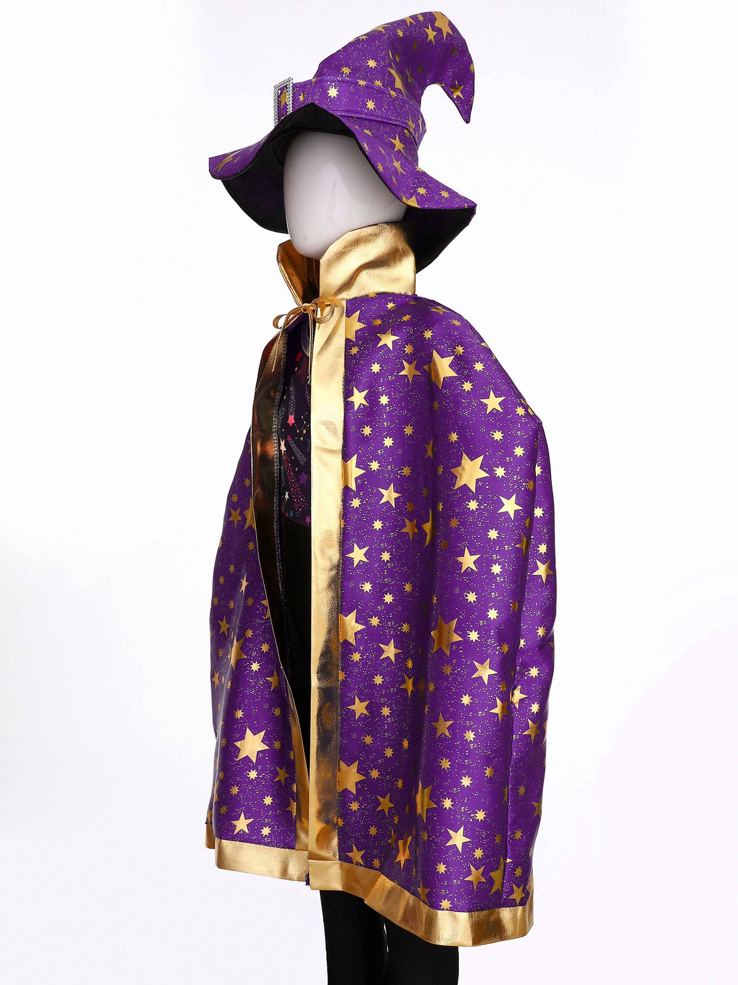 Kids Wizard Cloark with Hat Metallic Stars Halloween Costume