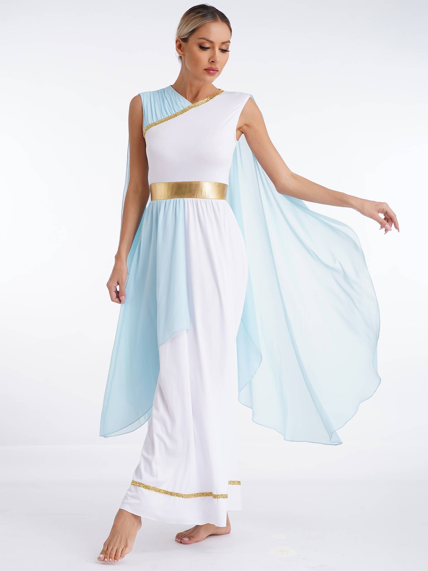 Women Chiffon Cap Sleeve Dress Ancient Toga Costume